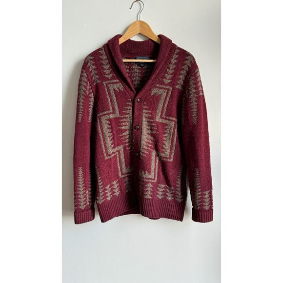 Pendleton | Sweaters | Pendleton Harding Aztec Knit Cardigan In Wine ...